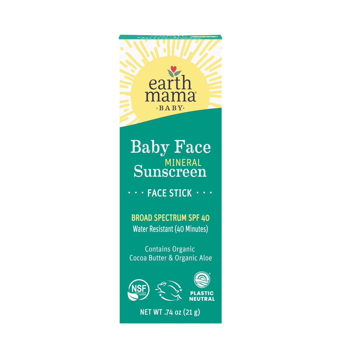 Baby Face Mineral Sunscreen Face Stick SPF 40- Earth Mama Organics ...